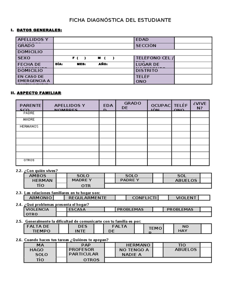 Ficha Diagnóstica Del Estudiante | PDF | Enfermedades y trastornos | Medicina CLINICA