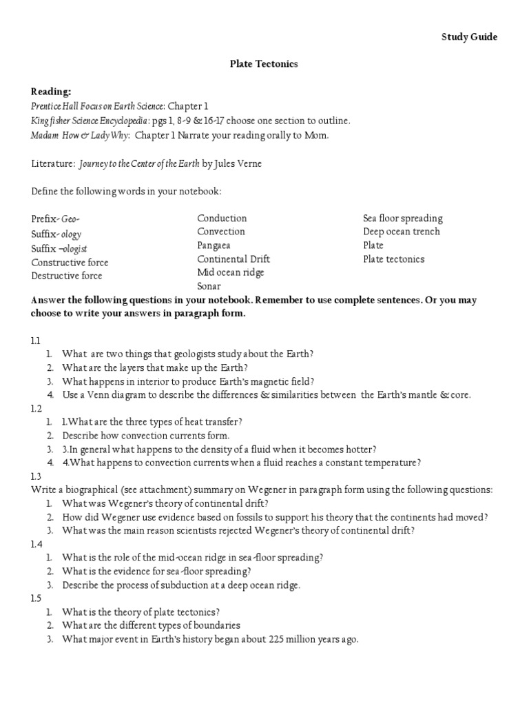 Plate Tectonics Study Guide | PDF | Plate Tectonics | Earth
