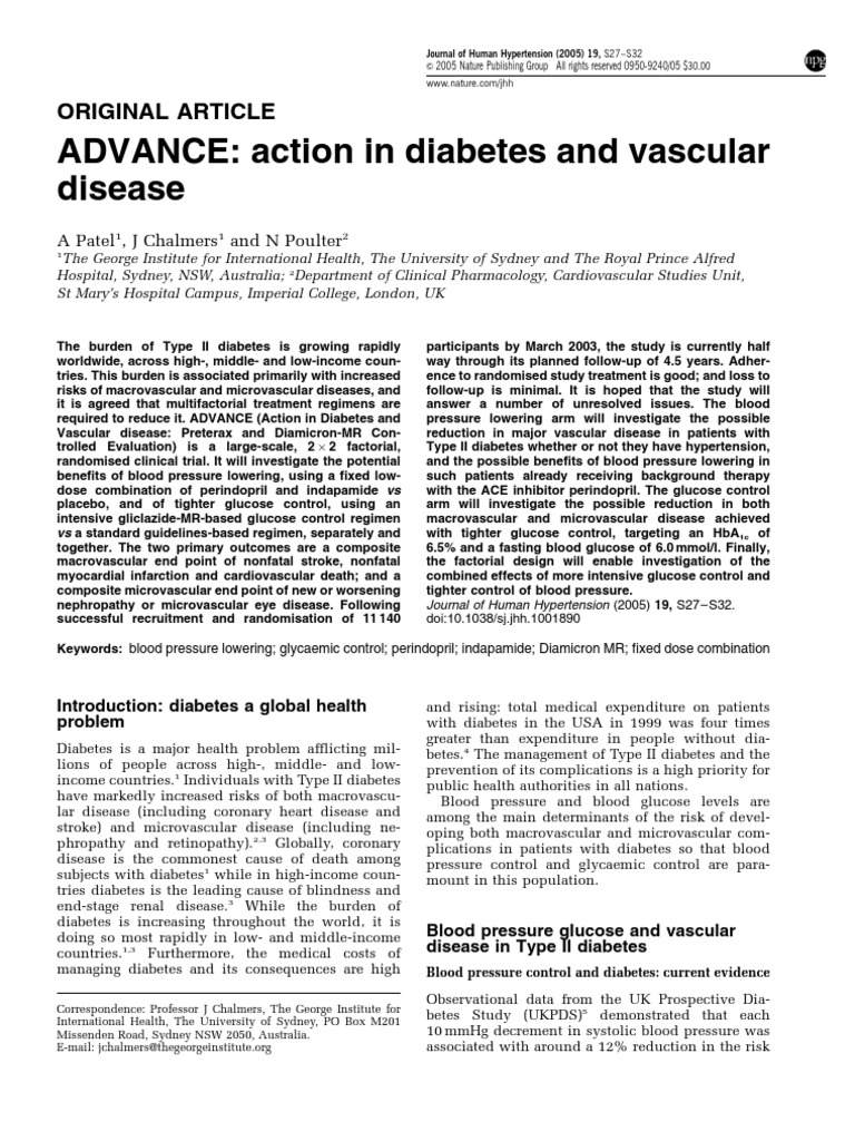 ADVANCE Trial: Diabetes and Vascular Health | PDF | Hypertension ...