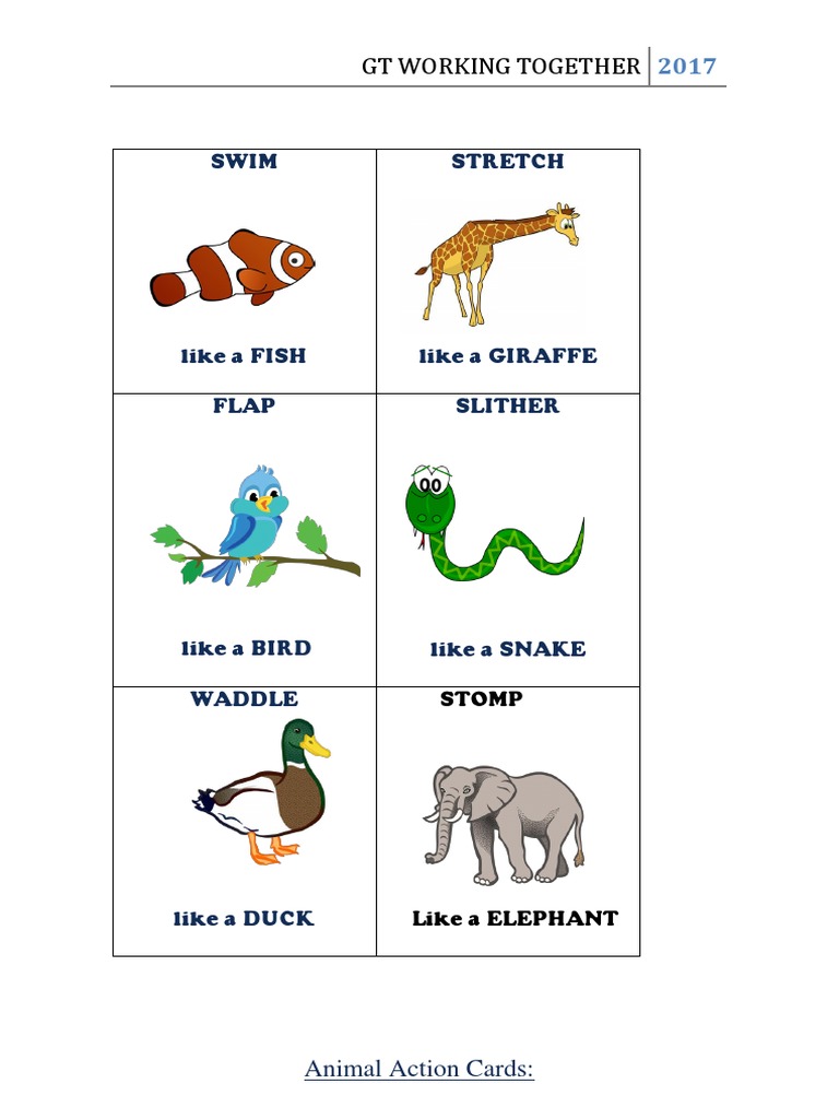 Animal Action Cards for Kids | PDF | Language Arts & Discipline | Poetry