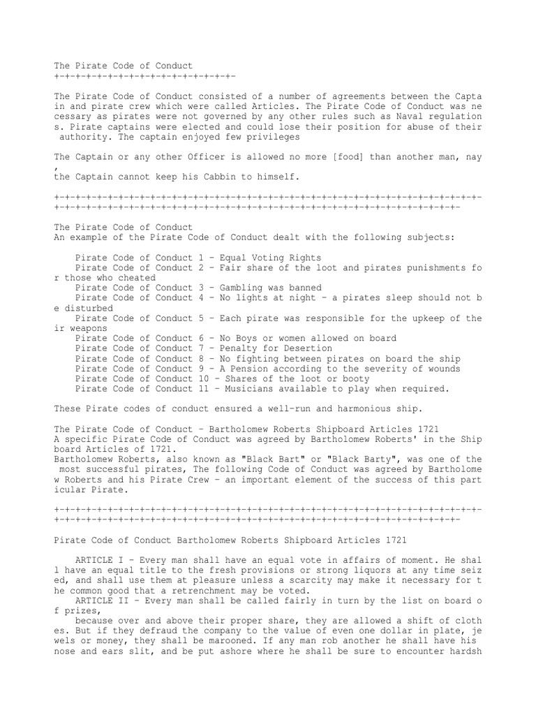 Pirate Code of Conduct | PDF | Naval Warfare | Water Transport