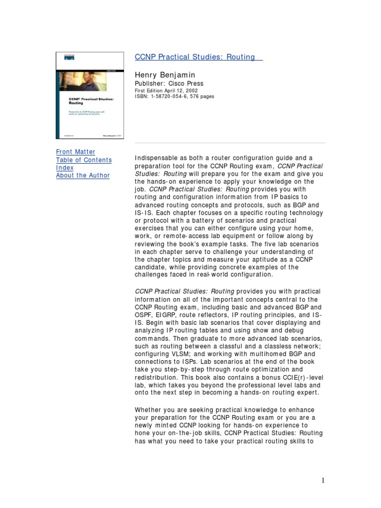 Cisco Press CCNP Practical Studies Routing PDF | PDF | Ip Address | Router (Computing)