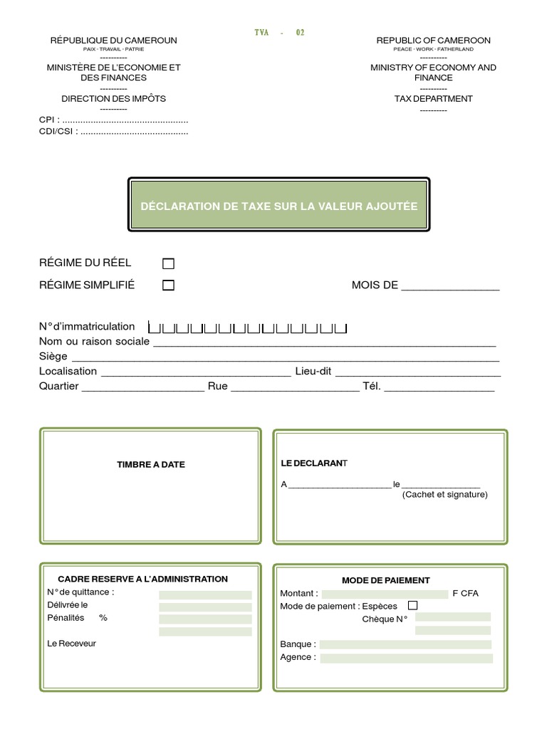 Formulaire de Déclaration de La TVA | PDF | Taxe sur la valeur ajoutée ...