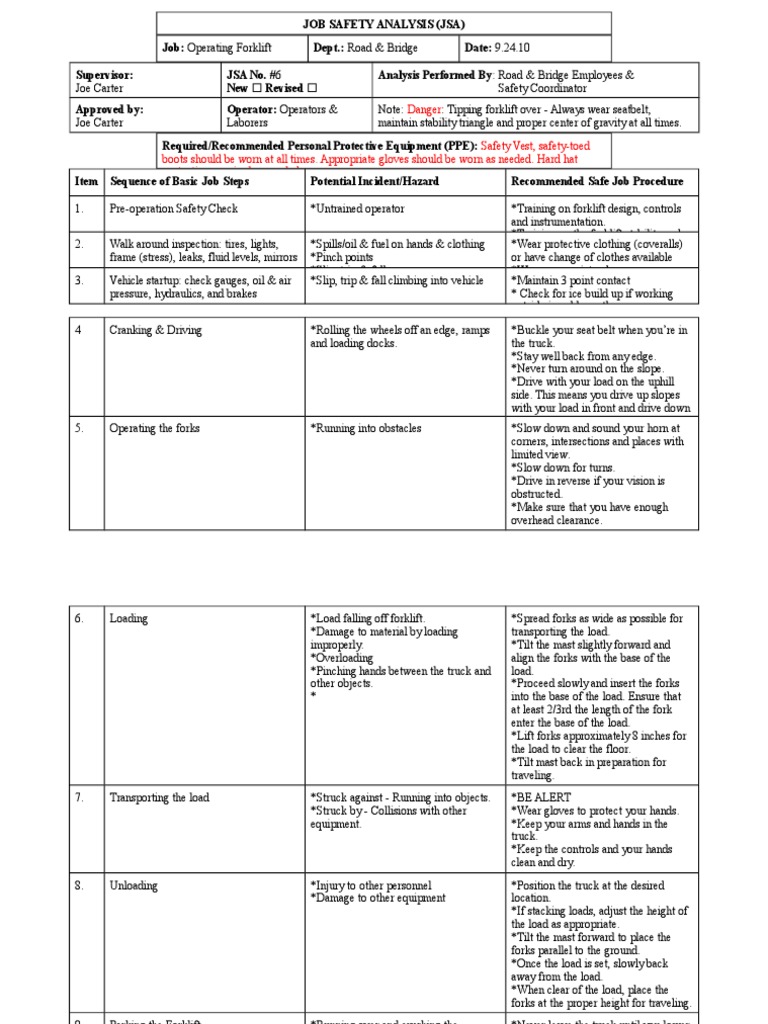 jsa-r-b-6-forklift | Personal Protective Equipment | Forklift