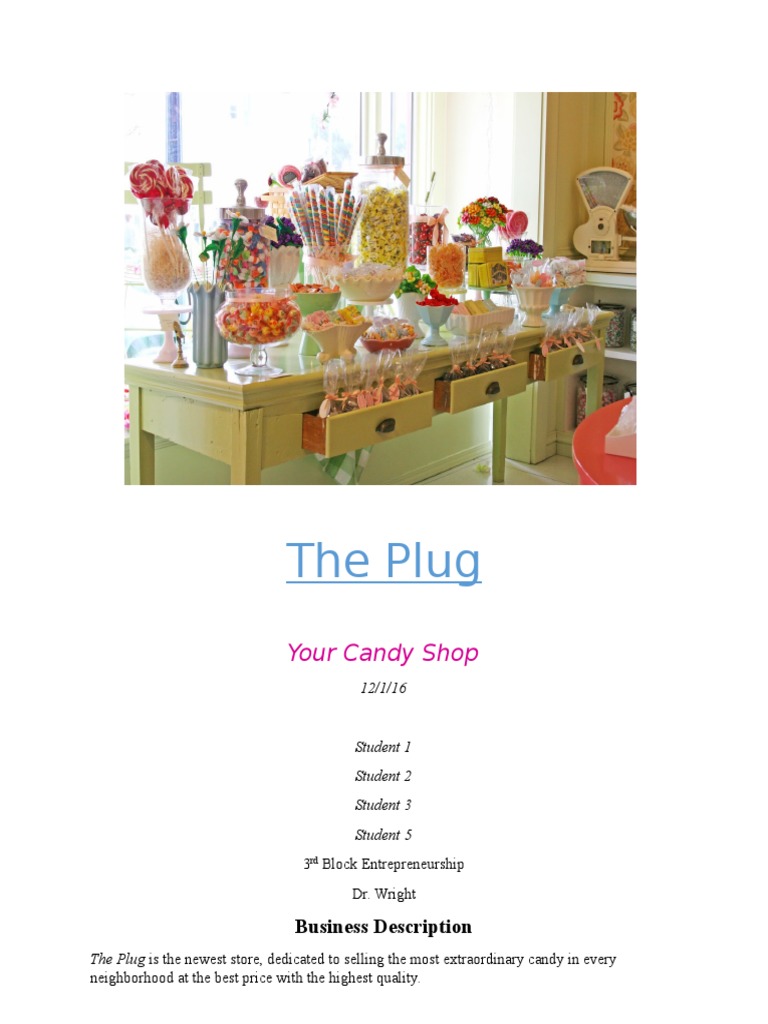 The Plug: Candy Shop Business Plan | PDF | Candy | Retail