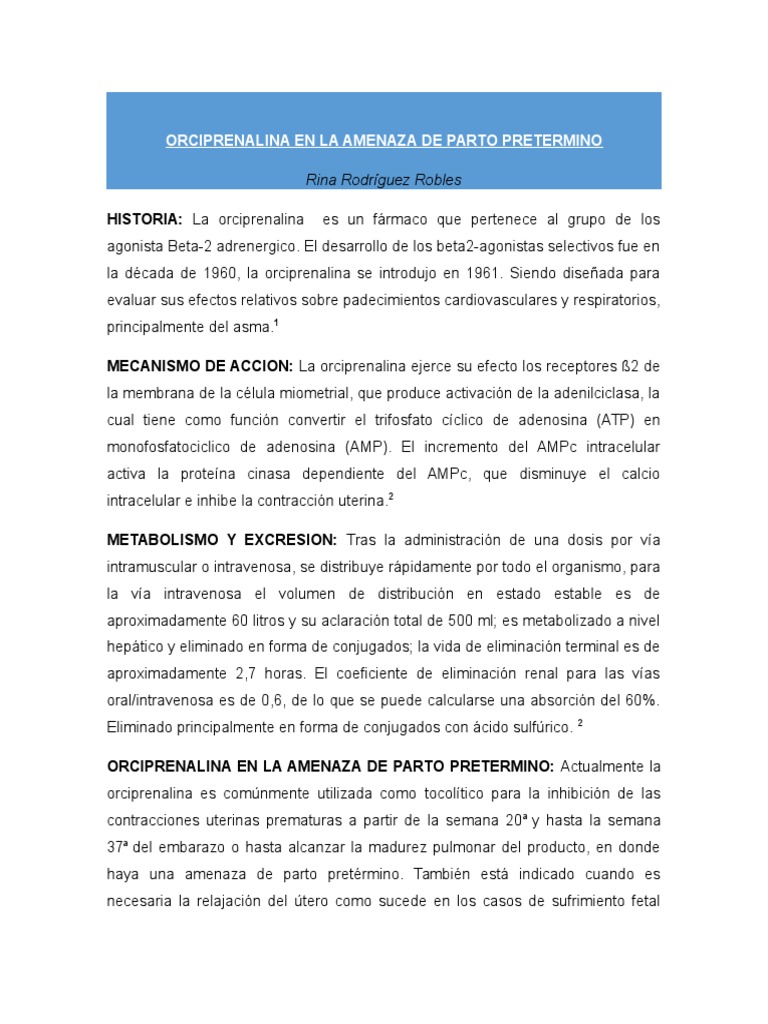 Orciprenalina en La Amenaza de Parto Pretermino - Rinarodriguezrobles ...