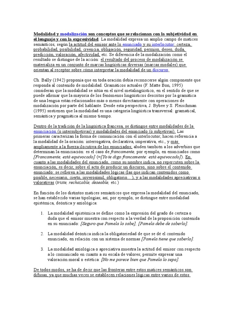 Modalidad y Modalización Son Conceptos Que Se Relacionan Con La ...