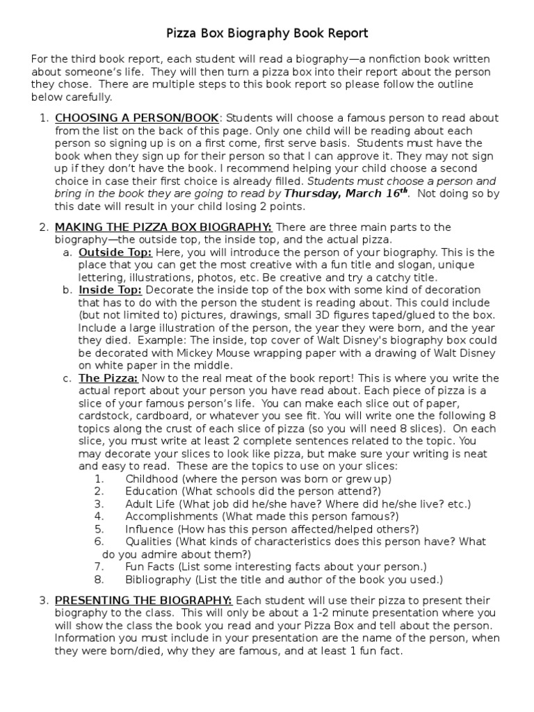 Biography Book Report Instructions | PDF | Leisure