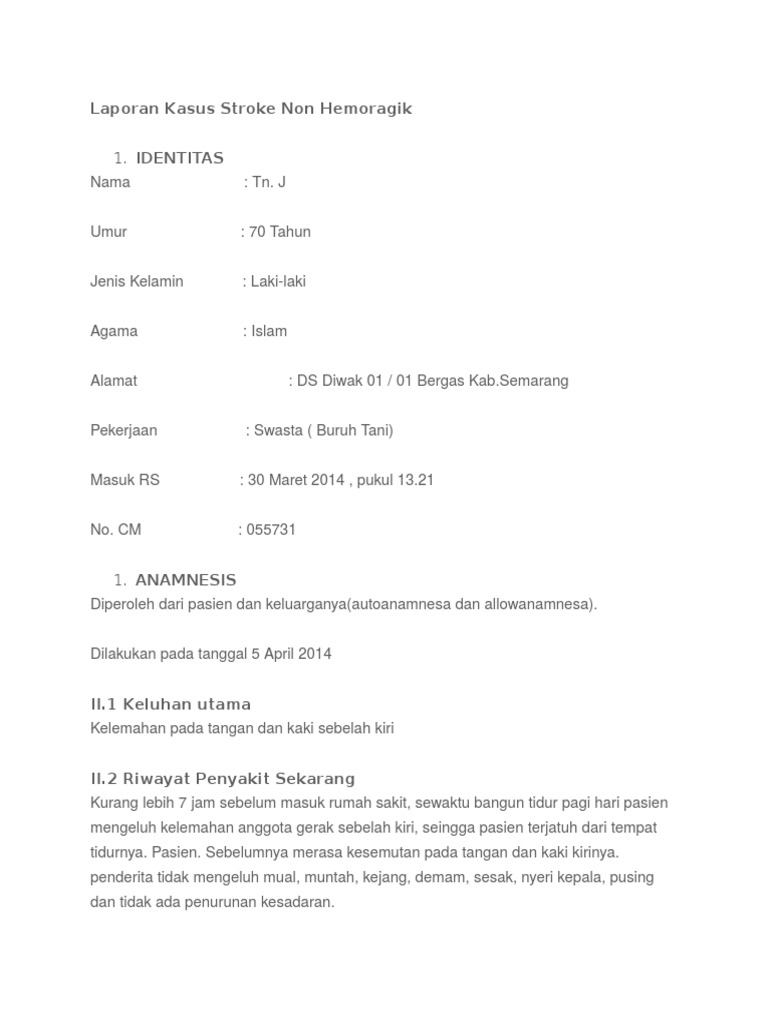 Laporan Kasus Stroke Non Hemoragik | PDF