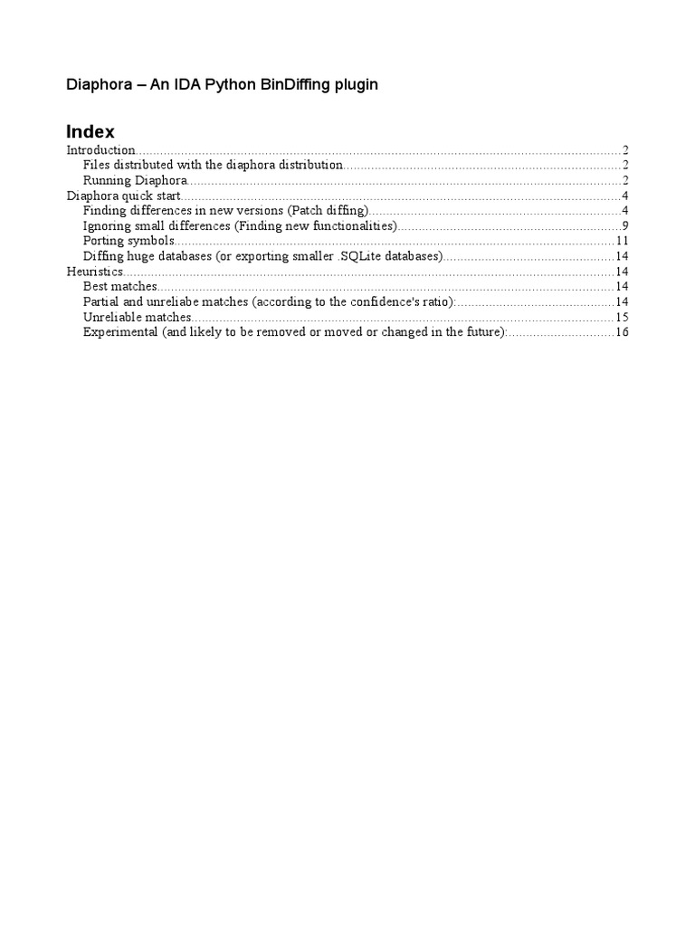Diaphora Help | PDF | Databases | Computer Data
