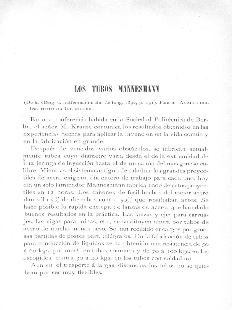 Innovación en Tubos Mannesmann | PDF | Tubería (transporte de fluidos ...