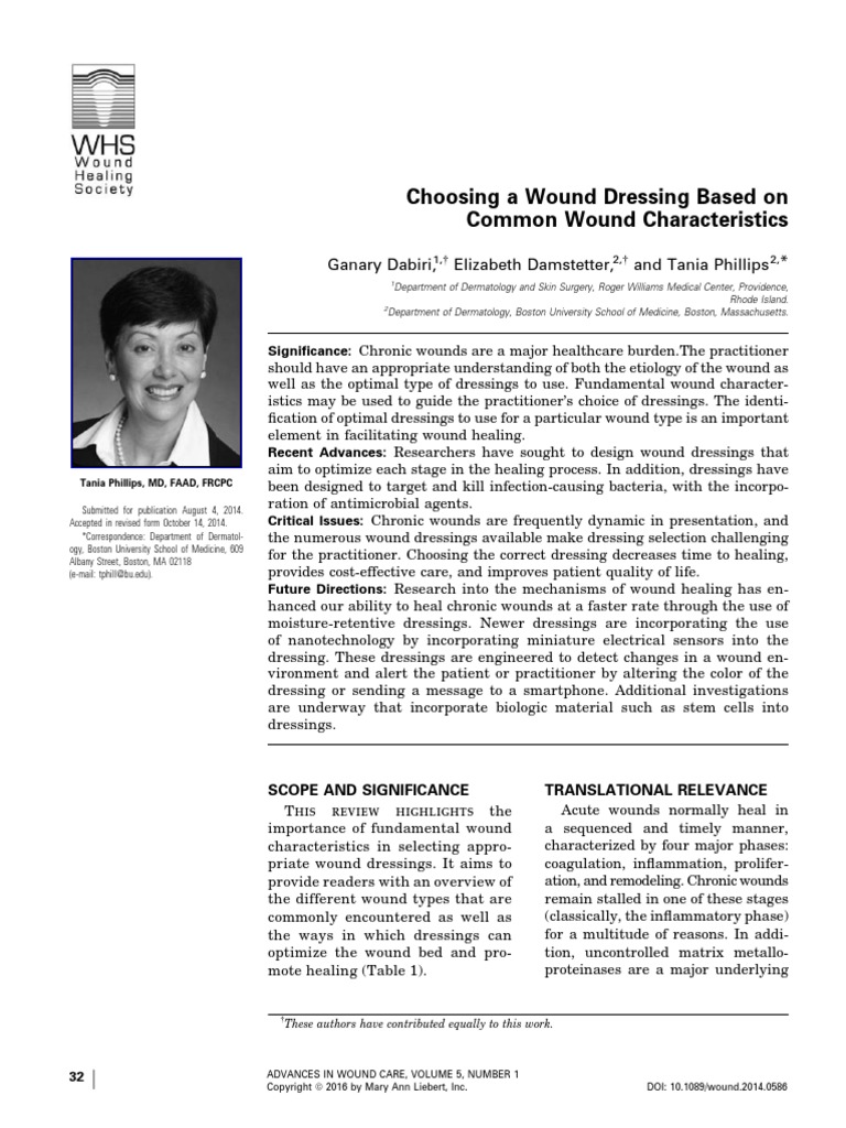 Choosing A Wound Dressing Based On Common Wound Characteristics | PDF ...