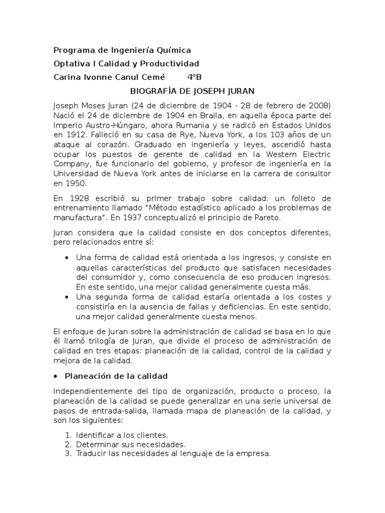 Biografía de Joseph Juran | PDF | Calidad (comercial) | Planificación