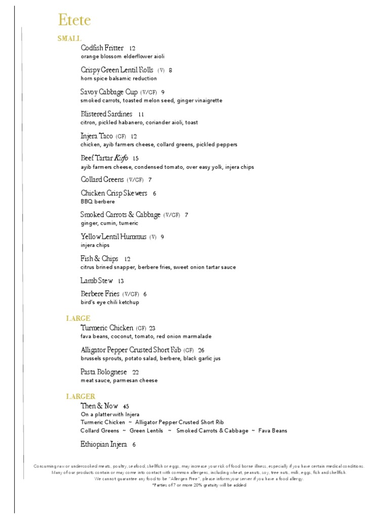 Etete Food Menu | PDF | French Fries | Pickling