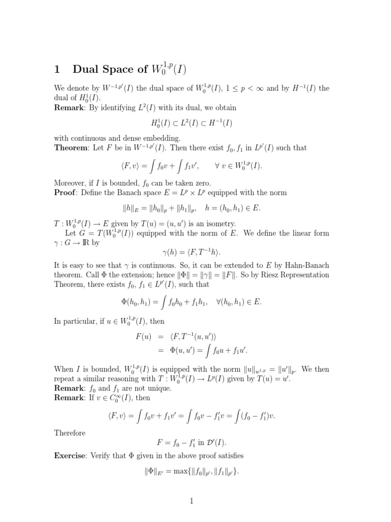 1 Dual Space of W (I) | PDF | Teaching Mathematics | Mathematical Analysis