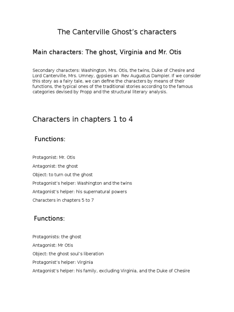 Characters of The Canterville Ghost | PDF | Legends | Deities