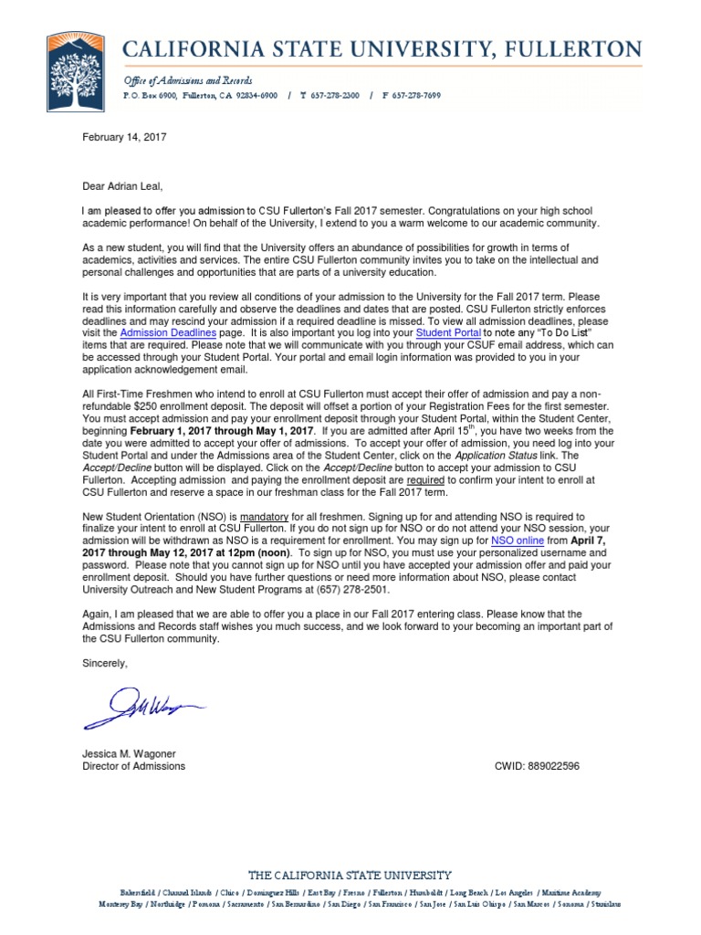 Csuf Acceptance | PDF | University And College Admission | Schools