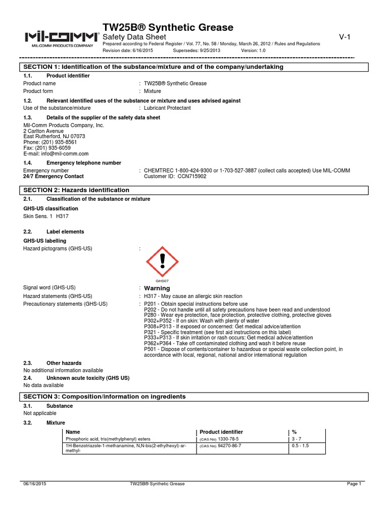 Sds Tw25b | PDF | Personal Protective Equipment | Firefighting