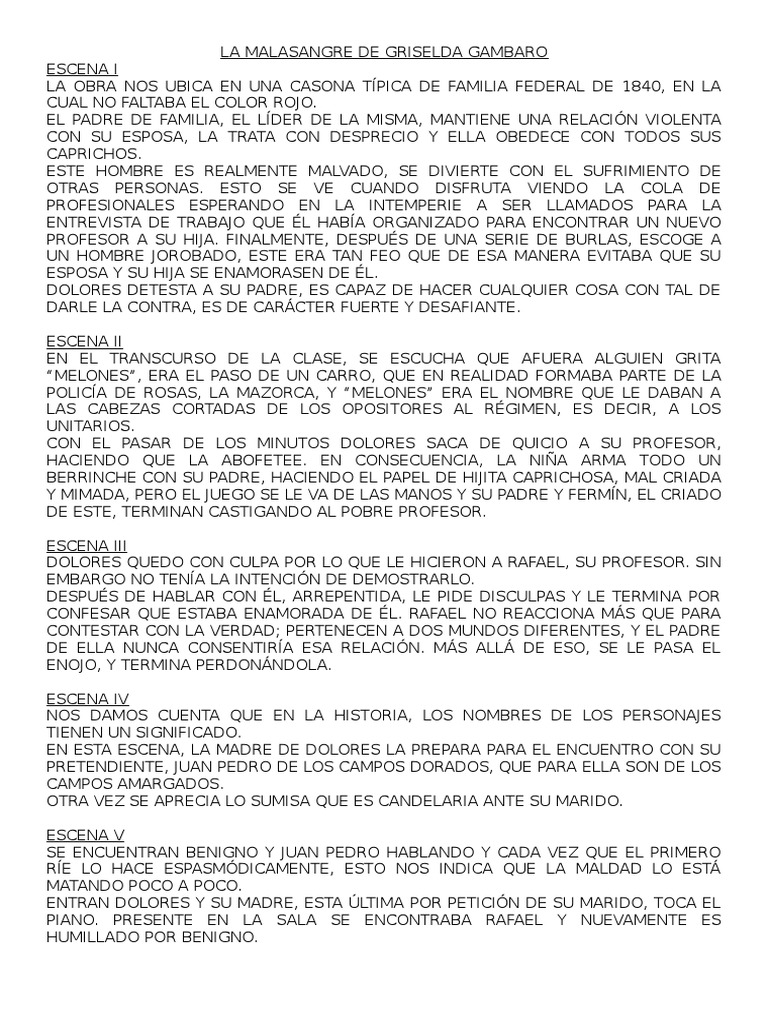 Resumen La Malasangre | PDF