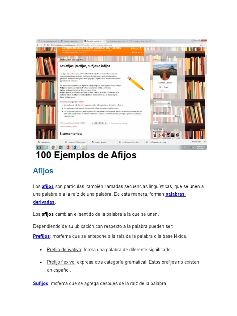 100 Ejemplos de Afijos | PDF | Artes del Lenguaje y Comunicación