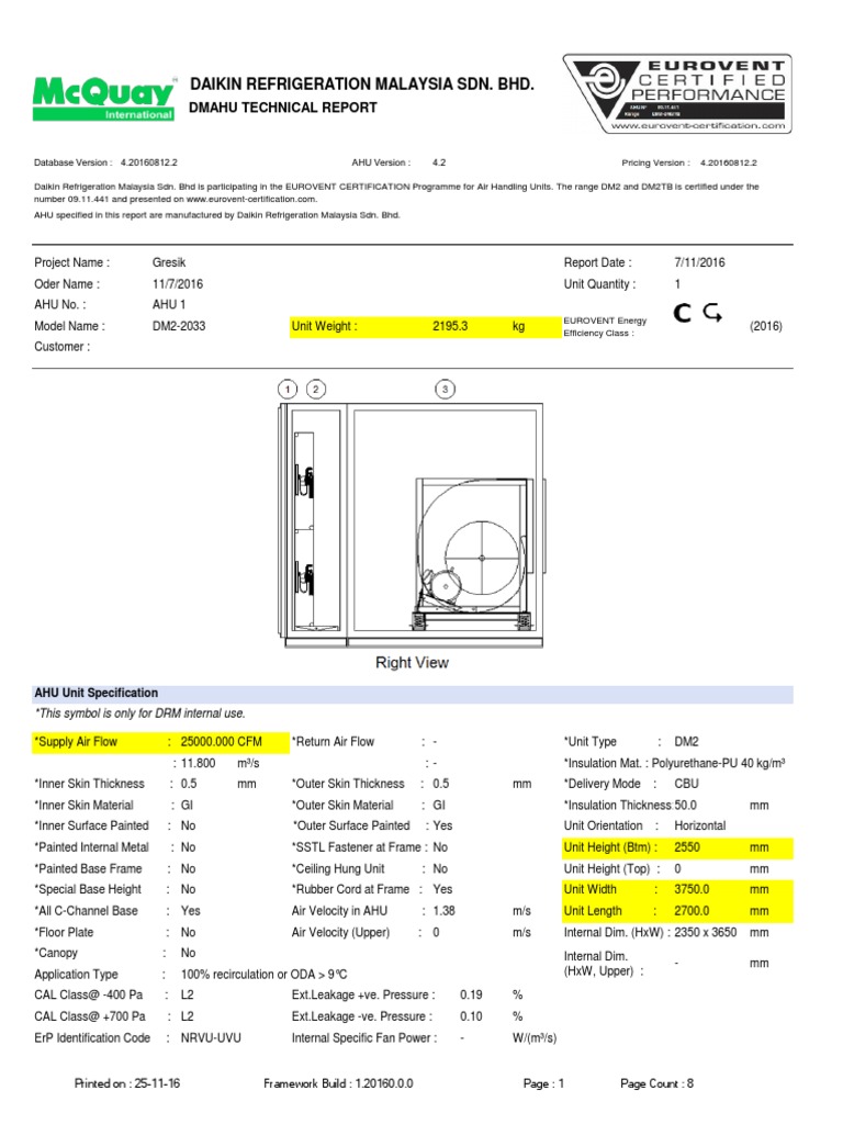 Technical - AHU 1 - DM2-2033 Gresik | PDF | Framing (Construction) | Mechanical Fan