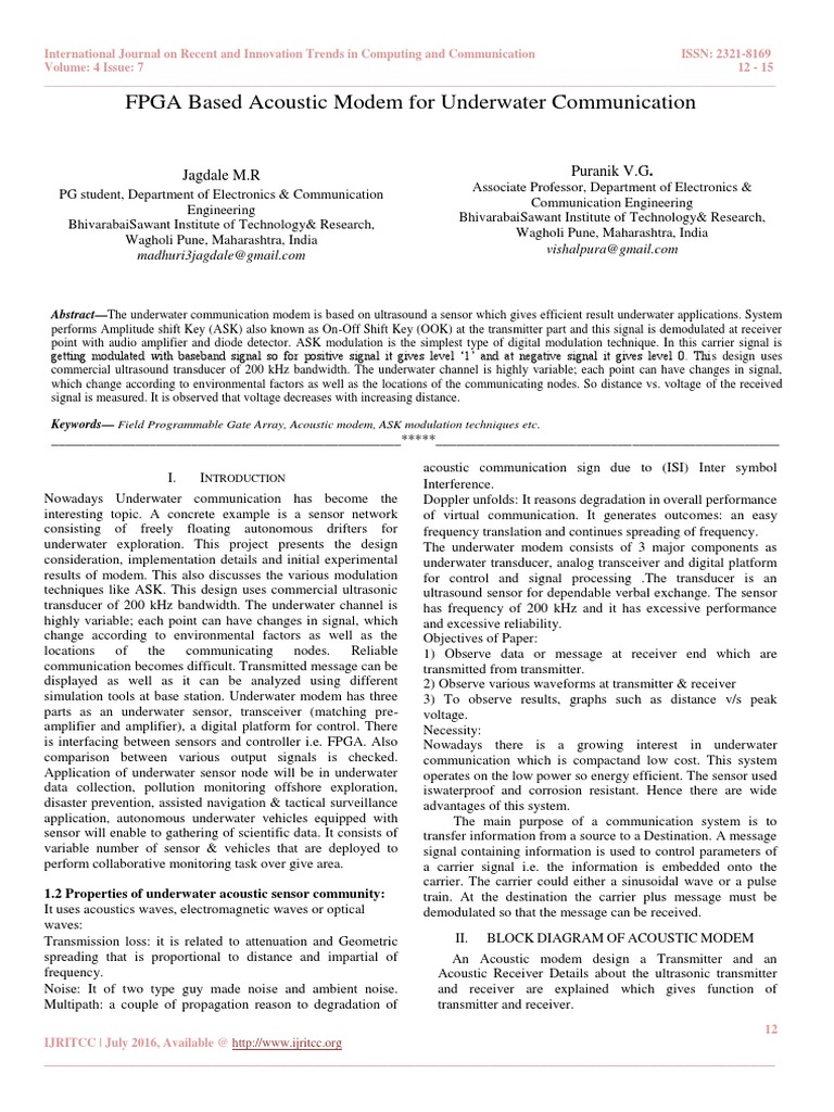 FPGA Acoustic Modem for Underwater Use | PDF | Modulation | Amplifier