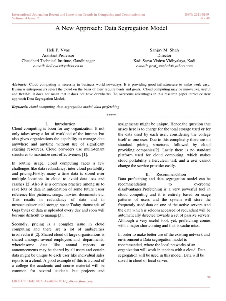 A New Approach: Data Segregation Model | PDF | Cloud Computing ...