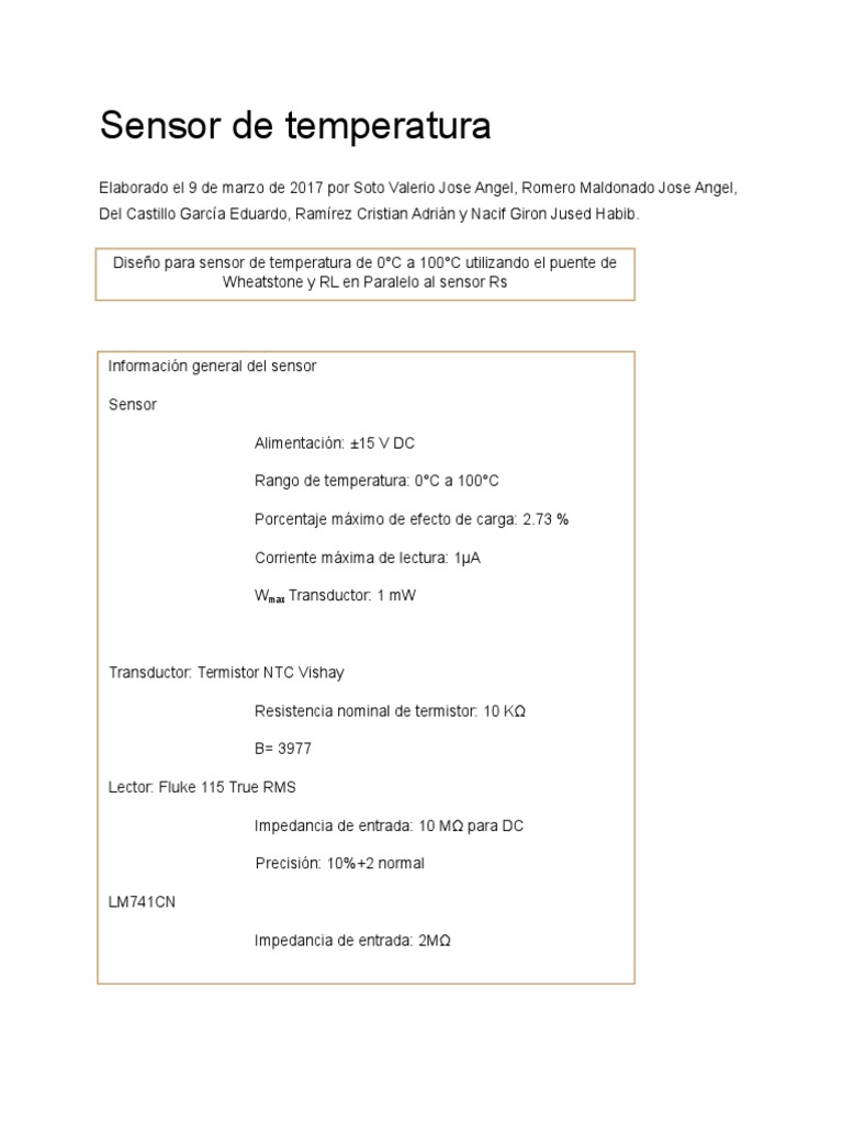 Informe - Sensor de Temperatura | PDF | Sensor | Resistencia Eléctrica y Conductancia
