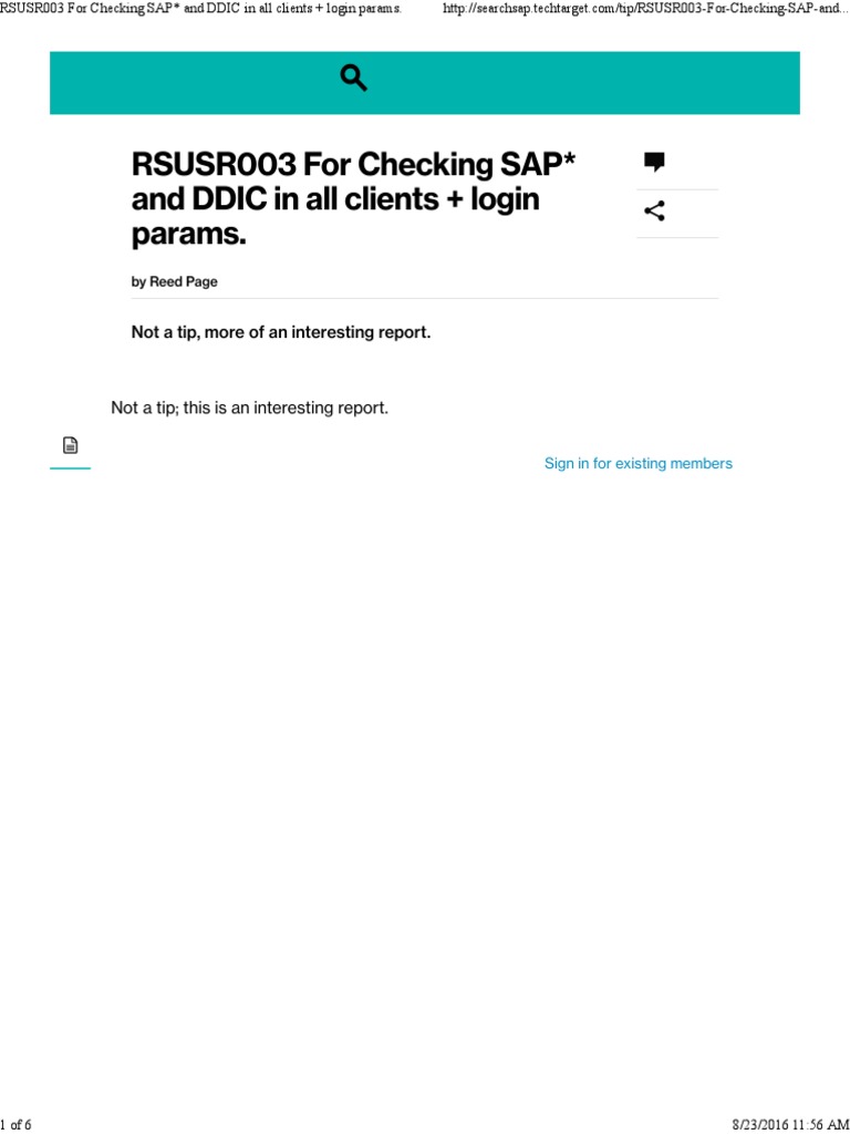RSUSR003 For Checking SAP - and DDIC in All Clients + Login Params ...
