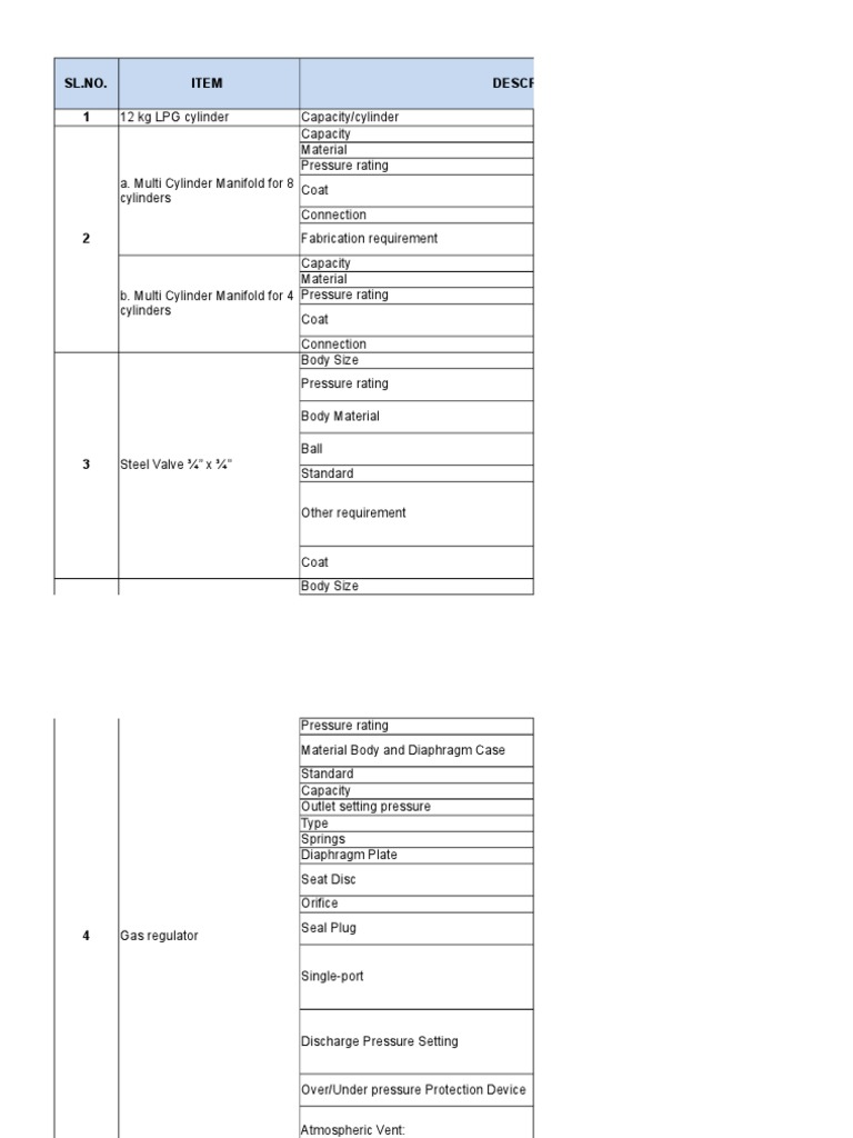 Specification Sheet for LPG Cylinder Manifold System and Associated ...