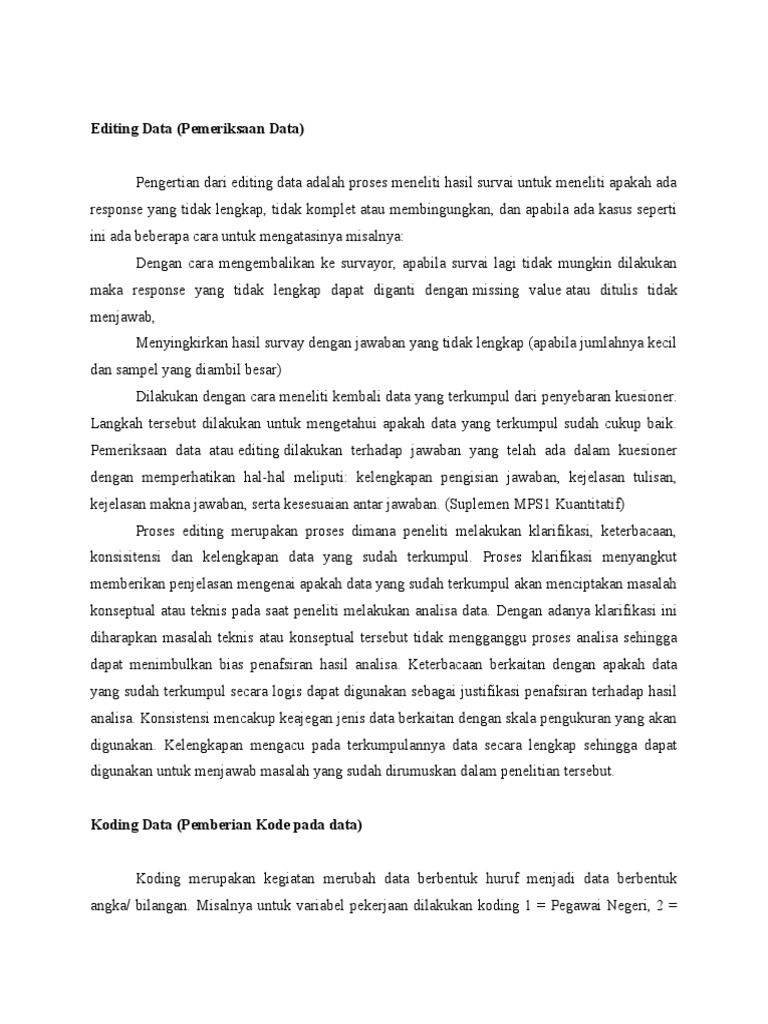 Proses Editing dan Koding Data Penelitian | PDF