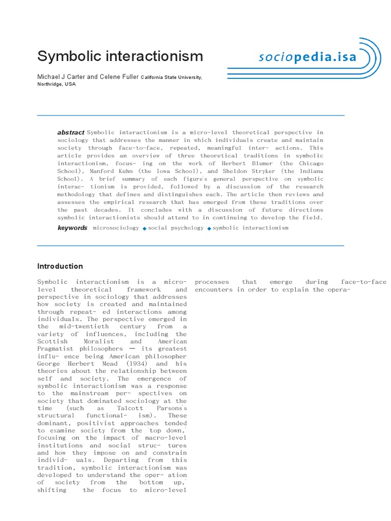 Symbolic Interactionism | PDF | Sociology | Gender
