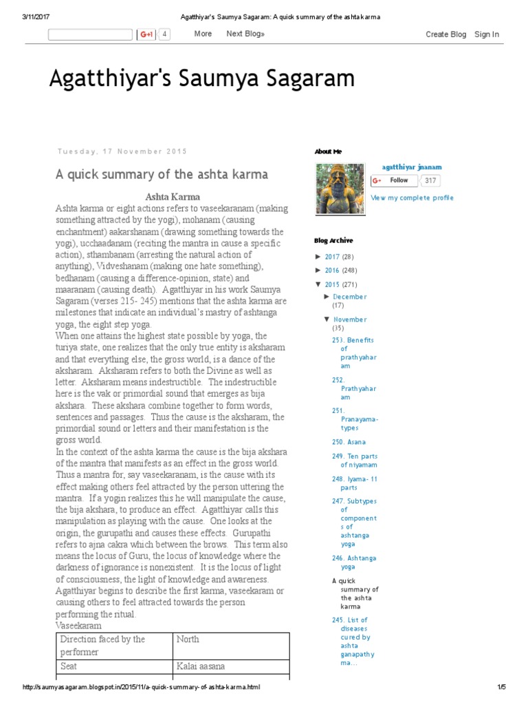 Agatthiyar's Saumya Sagaram - A Quick Summary of The Ashta Karma | PDF | Mantra | Ashtanga ...