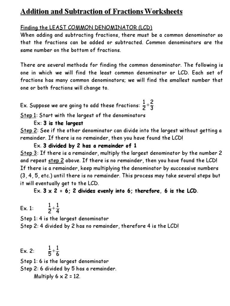 Adding and Subtracting Fractions Guide | PDF | Fraction (Mathematics ...