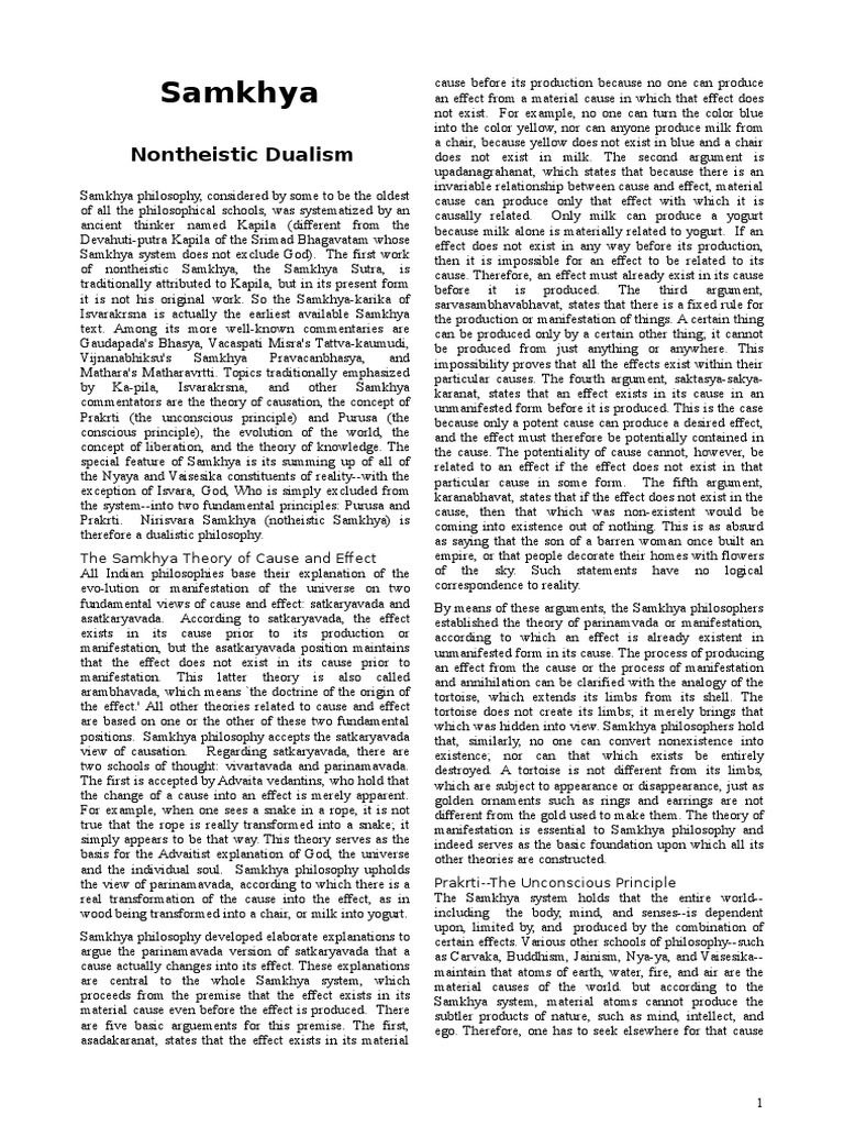 Samkhya: Nontheistic Dualism | PDF | Ātman (Hinduism) | Causality