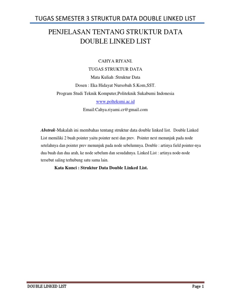 Tugas Struktur Data Double Linked List Cahya | PDF