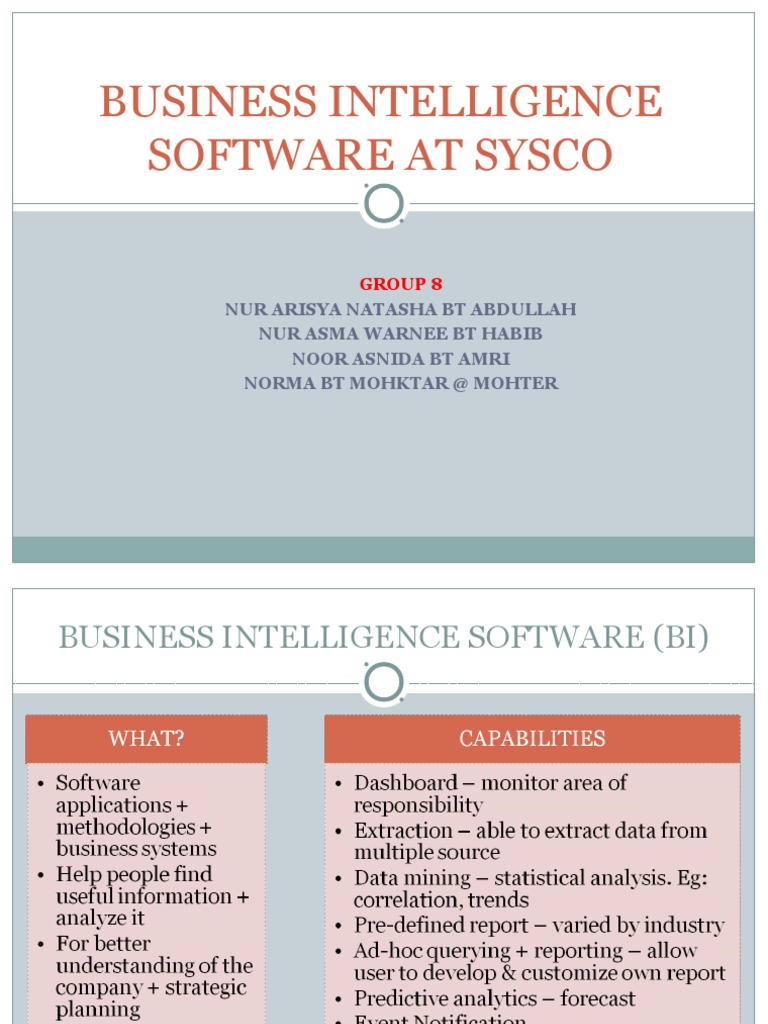 Business Intelligence Software at Sysco | PDF