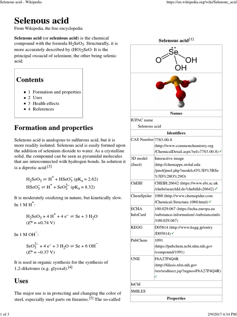 Selenous acid.pdf | Chemical Substances | Chemical Compounds