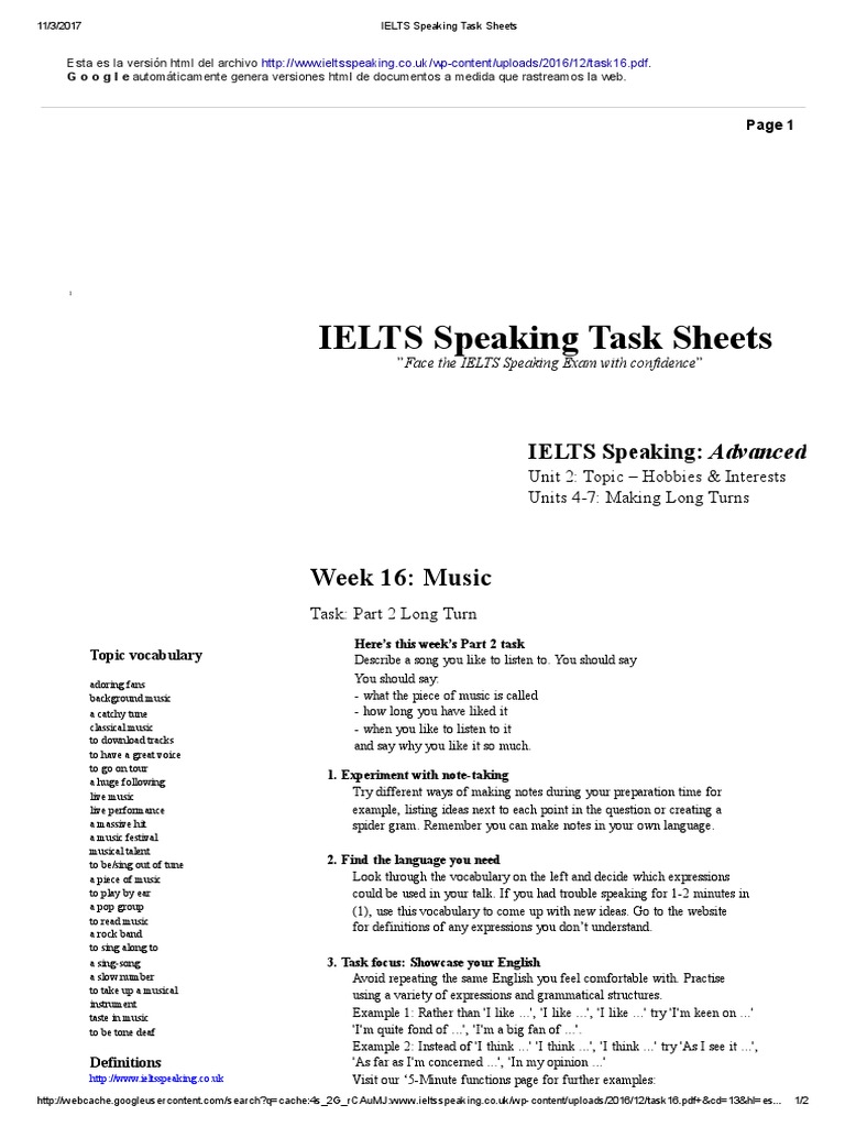 IELTS Speaking Task Sheets | PDF | Attention | Cognition