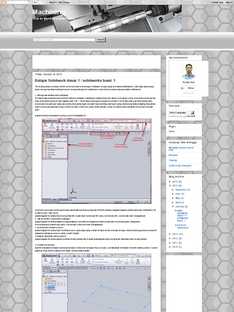 Machining - Belajar Solidwork Dasar 1 - Solidworks Basic 1 | PDF