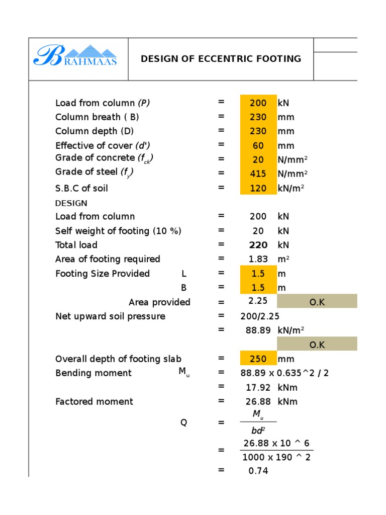 Design of Eccentric Footing: Project | PDF | Beam (Structure ...