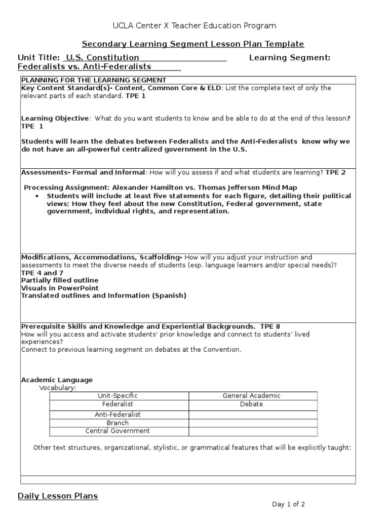Federalist Vs Anti Federalist Learning Segment | PDF | Lesson Plan ...