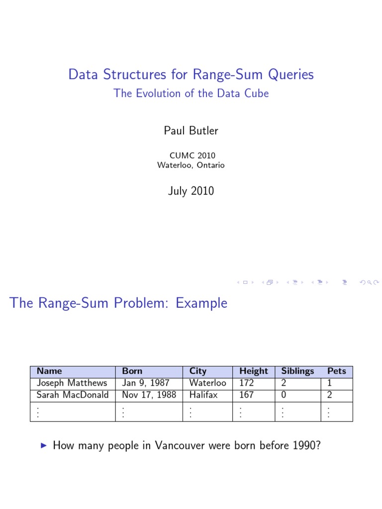 Data Structures For Range-Sum Queries: The Evolution of The Data Cube | PDF | Array Data ...