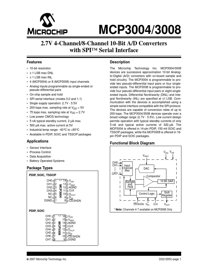 MCP 3008 | PDF | Signal To Noise Ratio | Analog To Digital Converter