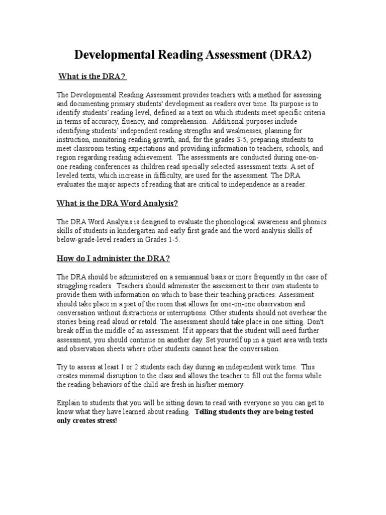 Dra | PDF | Reading Comprehension | Educational Assessment