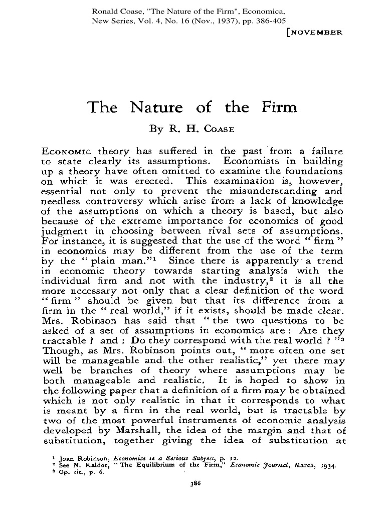 The Nature of The Firm - Ronald Coase | PDF | Economics | Economies