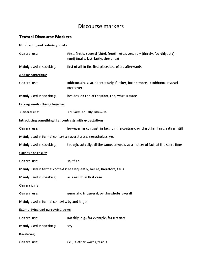 Discourse Markers | PDF