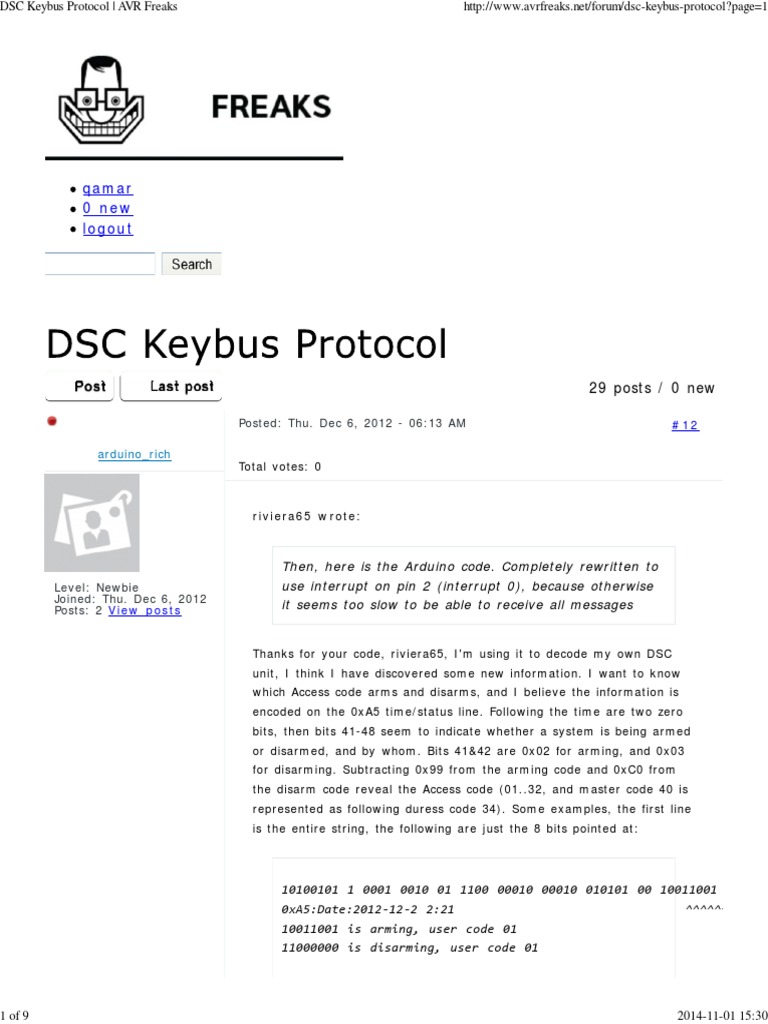 Dsc Keybus Protocol Avr Freaks2 Pdf Computer Architecture Areas Of Computer Science