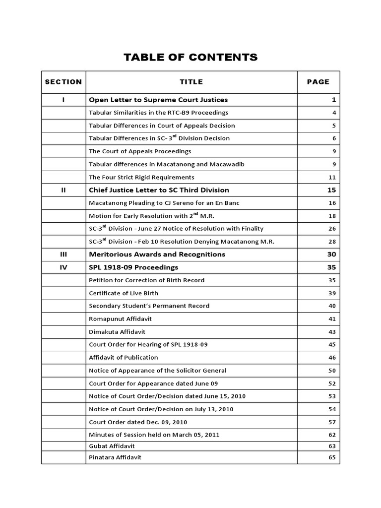 G.R. No. 221807 - Open Letter To The Supreme Court - TABLE OF CONTENTS ...