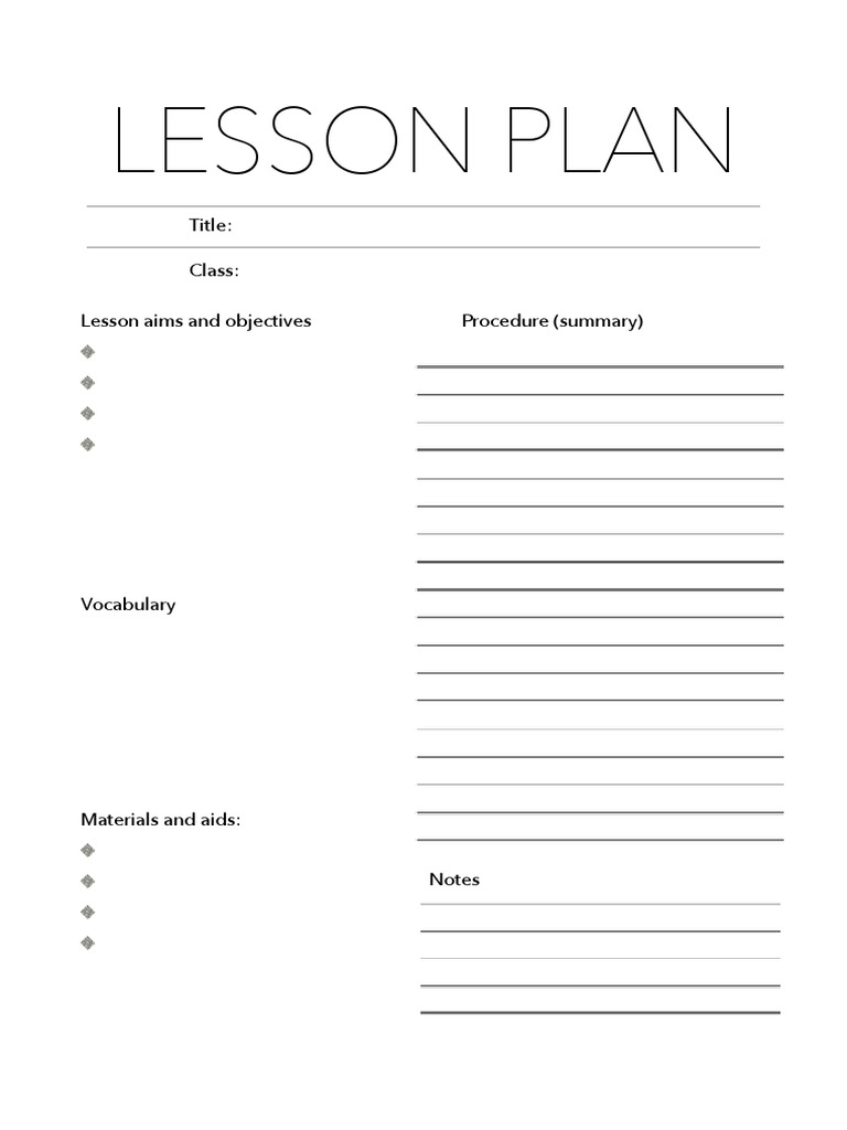 Lesson Plan: Title: Class: Lesson Aims and Objectives Procedure ...